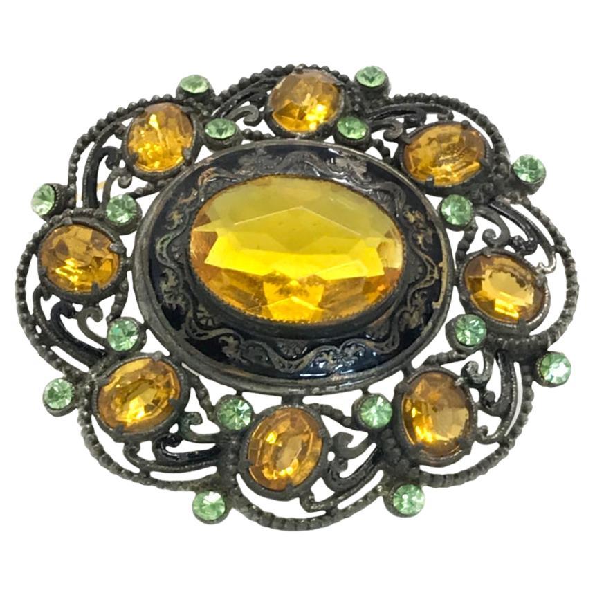 D&E Juliana Lemon Yellow Rhinestone Brooch For Sale at 1stDibs