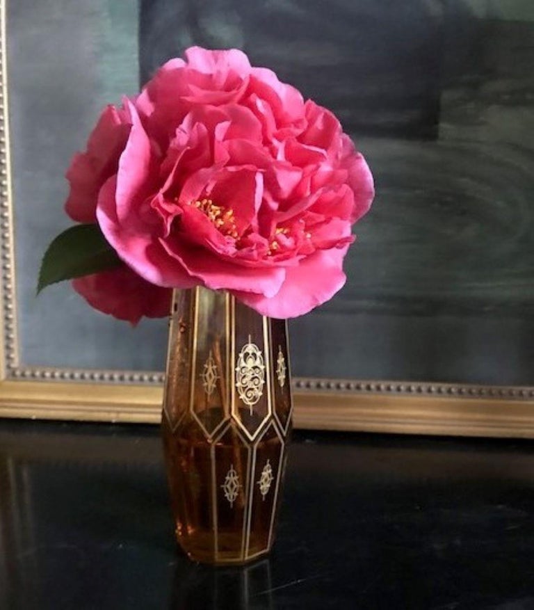 Amber Art Deco Cut Crystal Vase With Gilt Stencil Design For Sale at ...