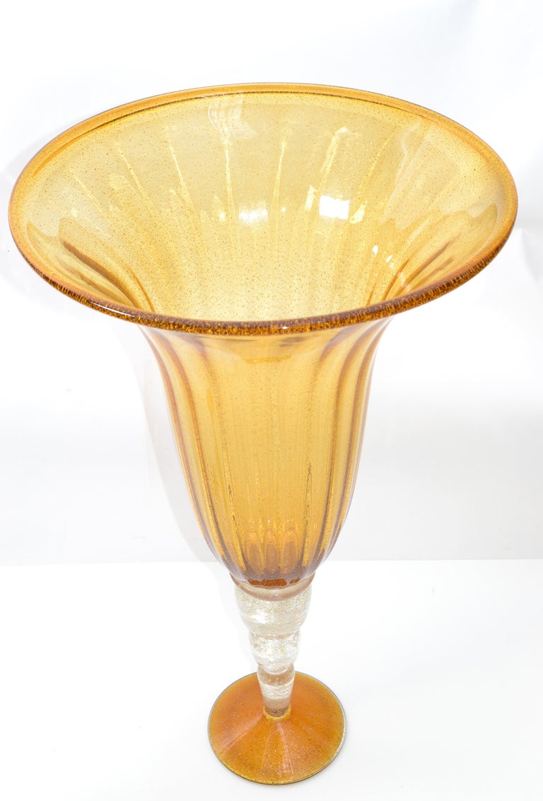 Amber and Clear Infused Gold Dust Venetian Blown Murano Art Glass ...