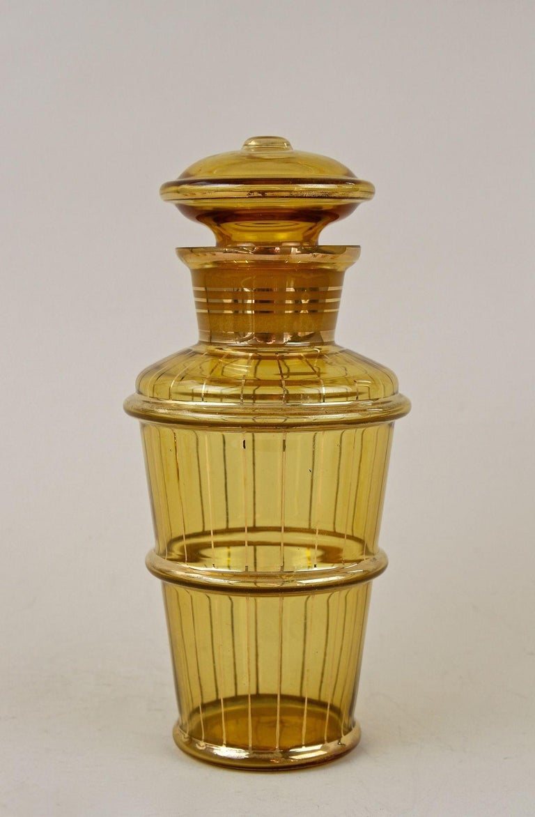 Amber Colored Gilt Art Deco Glass Decanter Set with 6 Shot Glasses, CZ ...
