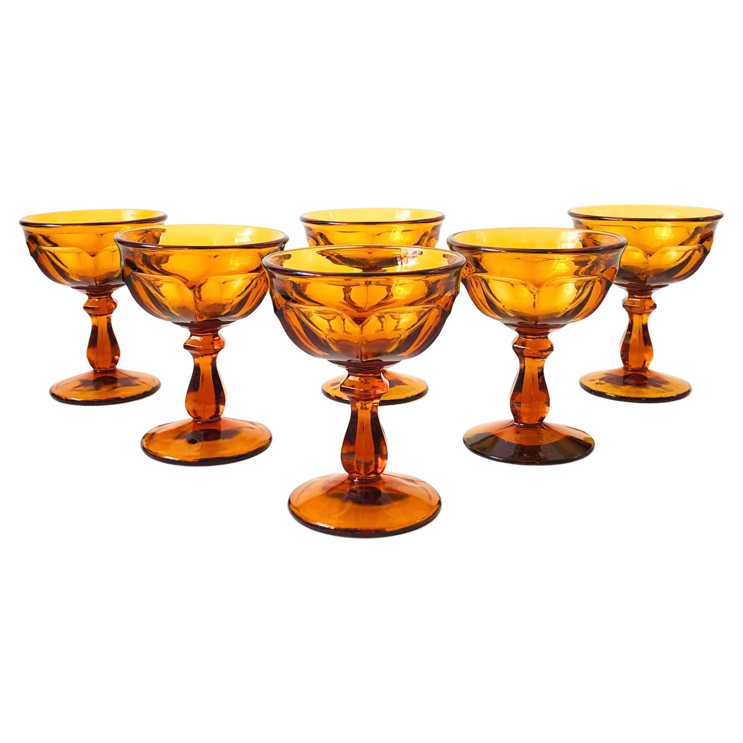 Amber Wine Goblets by Indiana Glass - Set of 5 For Sale at 1stDibs
