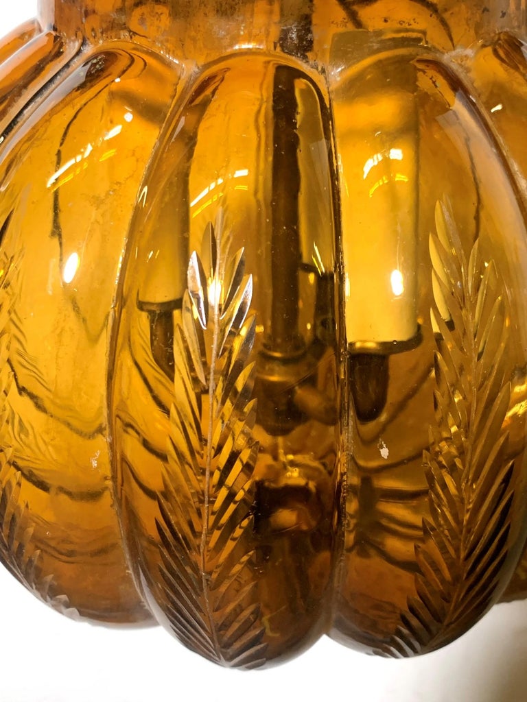 Amber Crystal Glass Pumpkin Bell Jar Light Signed Val Saint Lambert ...