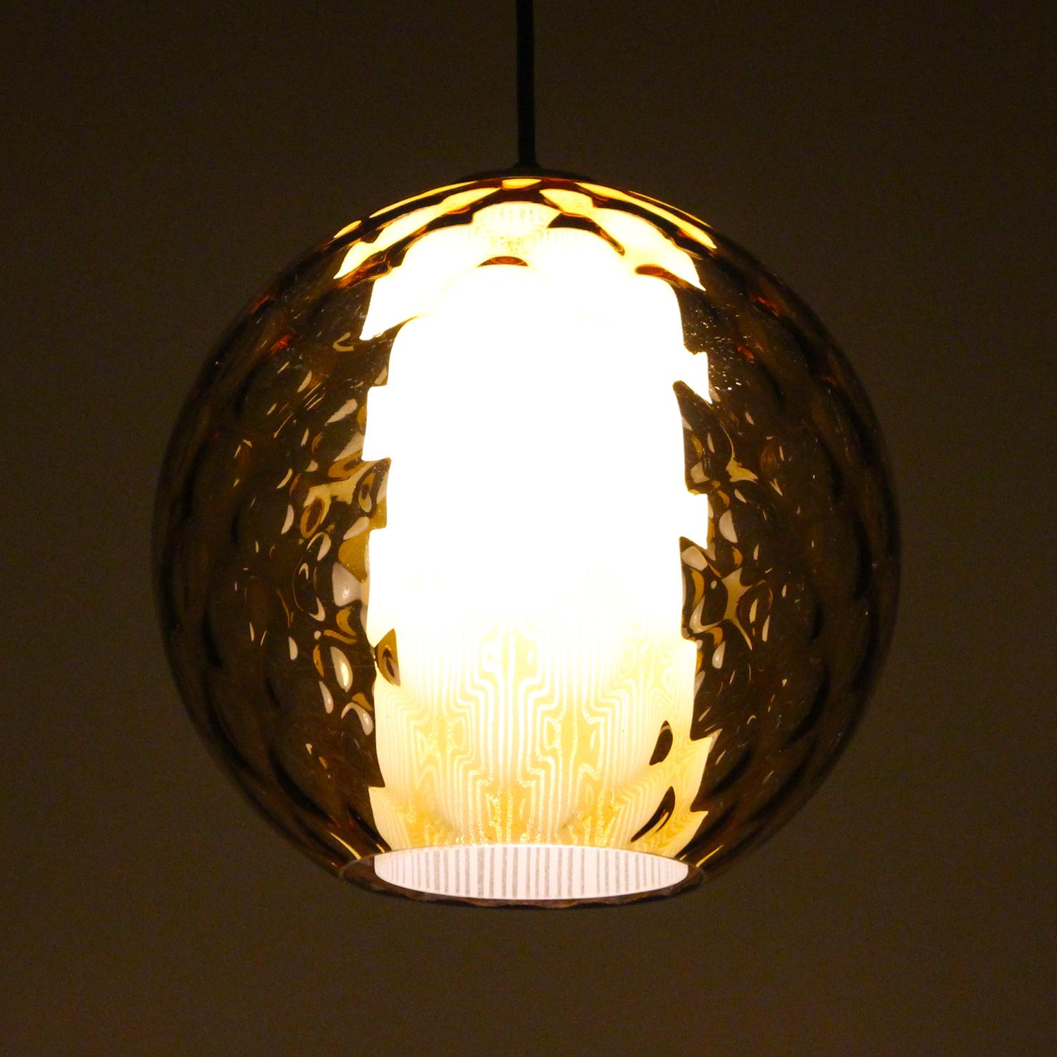 Amber Crystal Light 1950s Midcentury Blown Amber Glass with White Inner ...