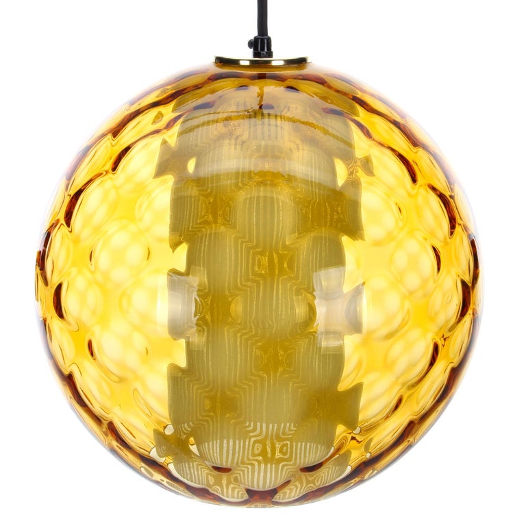 Amber Crystal Light 1950s Midcentury Blown Amber Glass with White Inner ...