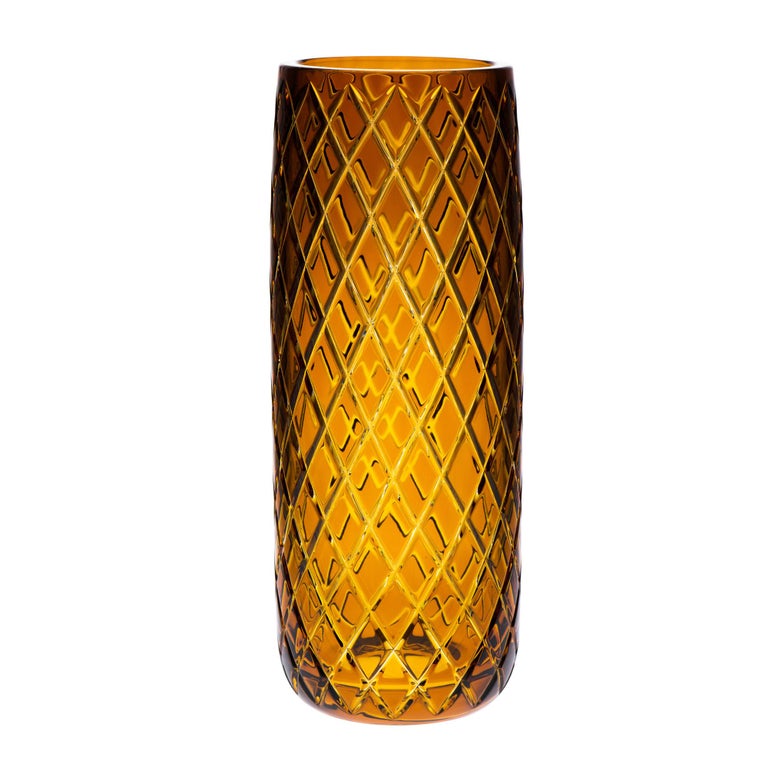 Amber crystal vase - Harlequin collection For Sale at 1stDibs