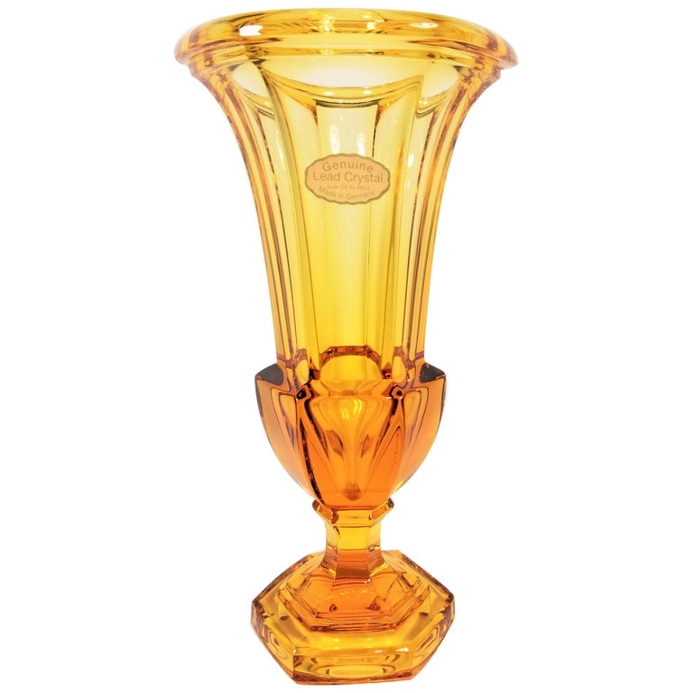 Amber Crystal Vase Made in Germany Midcentury For Sale at 1stDibs