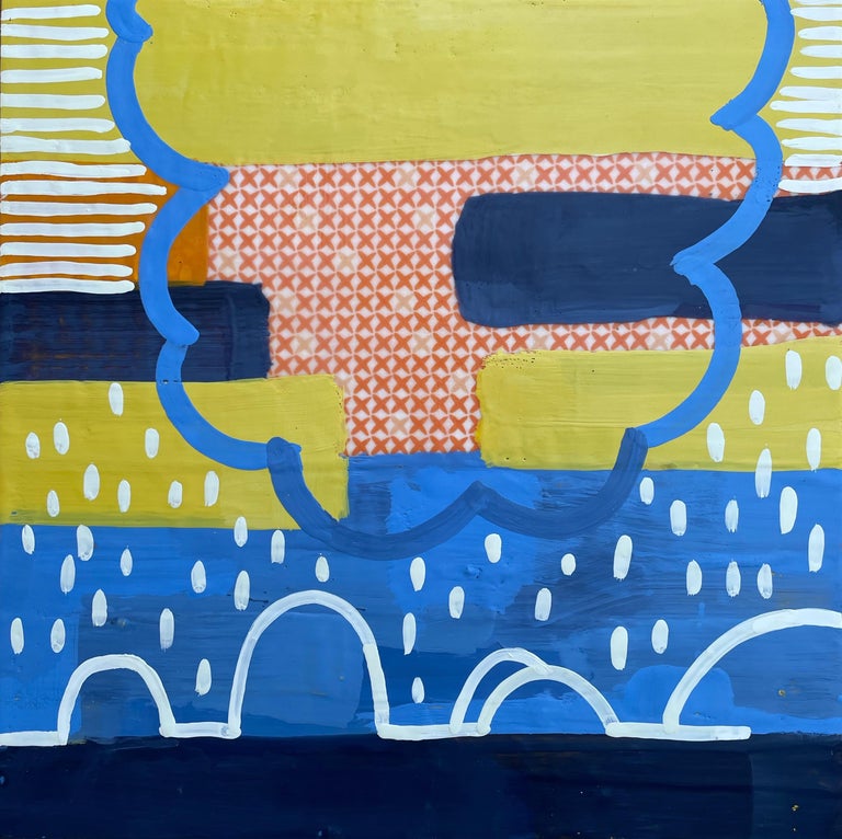 Amber George - Inhabit IV, yellow and blue abstract encaustic painting ...