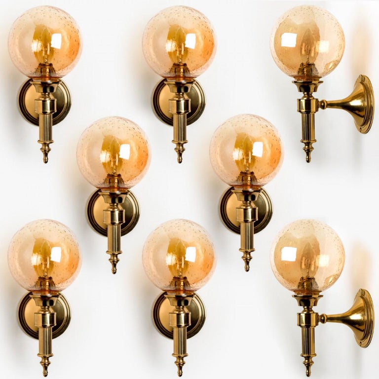 Amber Glass and Brass Wall Lamps in the Style of Glashütte Limburg ...