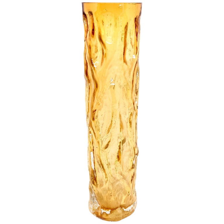 Amber Glass Cylinder Vase Wave Pattern by Ingrid Glass, Germany, 1970s ...