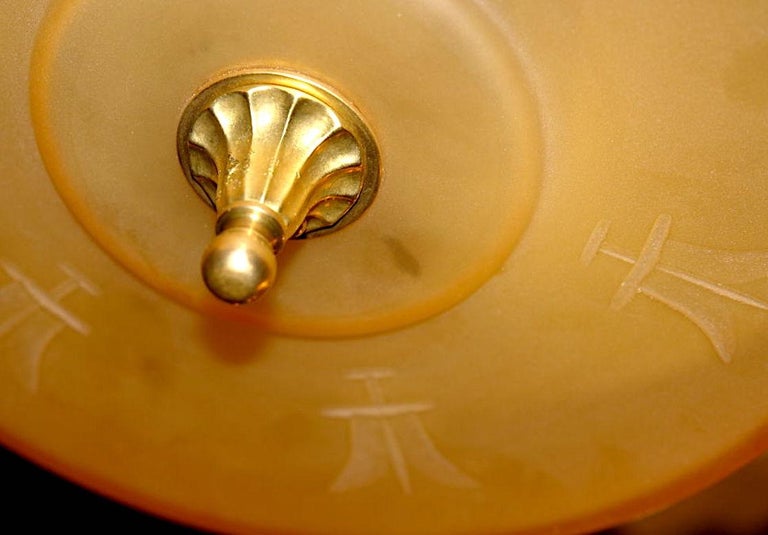 Amber Glass Light Fixture with Crystal Drops For Sale at 1stDibs