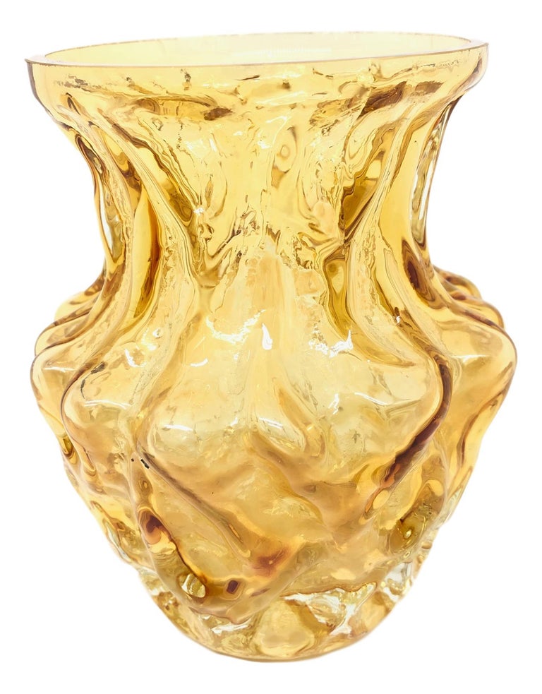 Amber Glass Vase Wave Pattern by Ingrid Glass, Germany, 1970s at 1stDibs