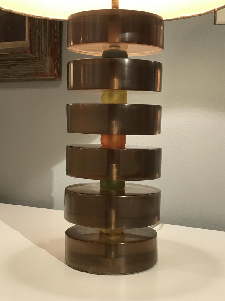 Amber Lucite Stacked Table Lamp At 1stdibs