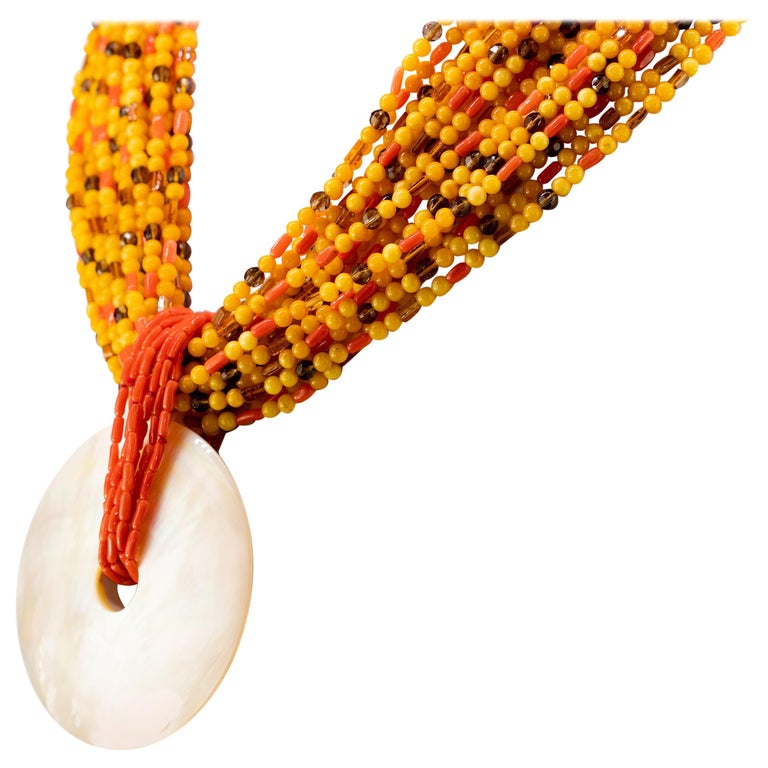 Amber Red Coral Quartz Pearl 925 Golden Silver Multi Strand Beaded ...