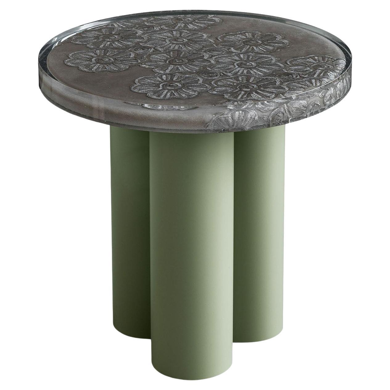 Amber Round Antiqued-Pink Metal and Resin Coffee Table For Sale at 1stDibs