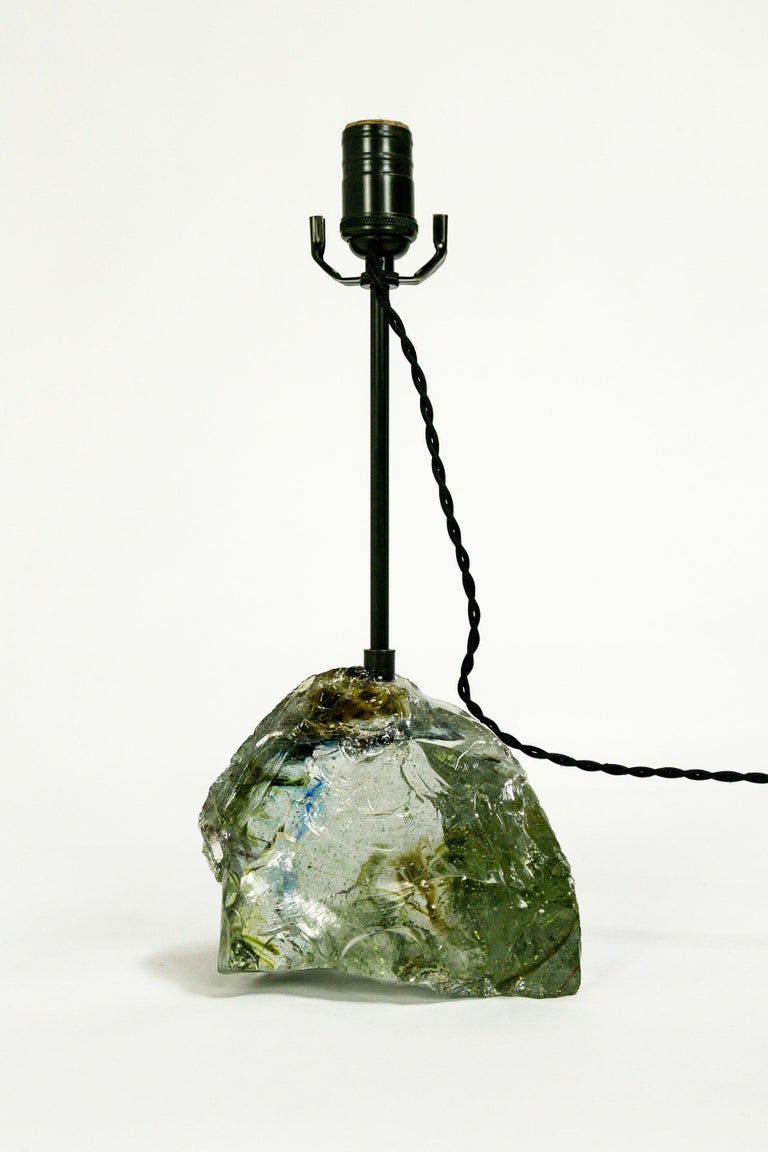 Amber Sea Green and Clear Cullet Glass Rock Lamp at 1stDibs