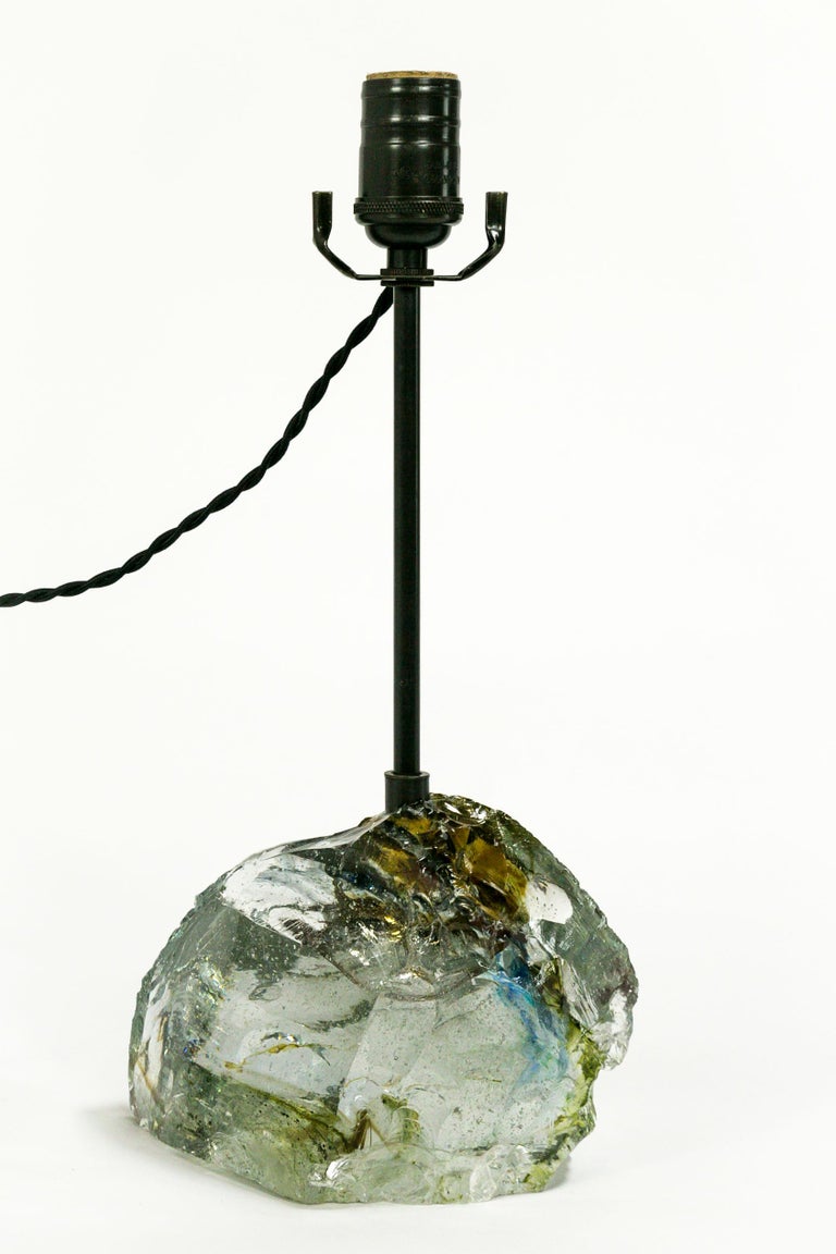 Amber Sea Green and Clear Cullet Glass Rock Lamp at 1stDibs