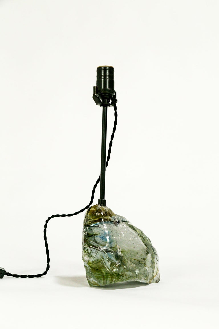 Amber Sea Green and Clear Cullet Glass Rock Lamp at 1stDibs