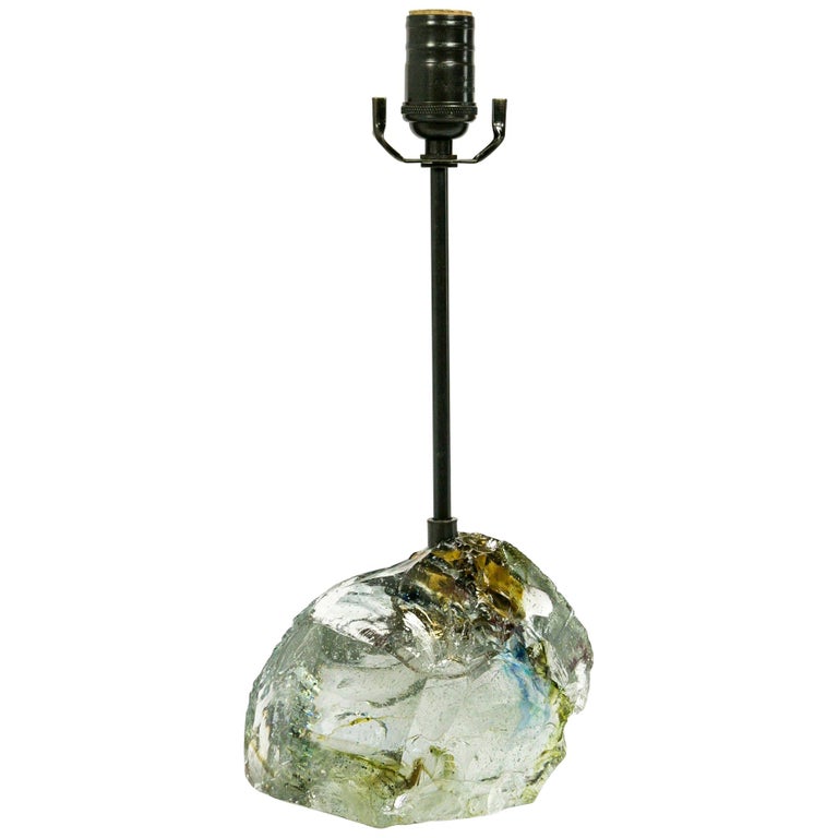 Amber Sea Green and Clear Cullet Glass Rock Lamp at 1stDibs