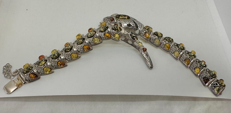 Amber Snake Bracelet Sterling Silver Articulated Mouth Opens For Sale ...
