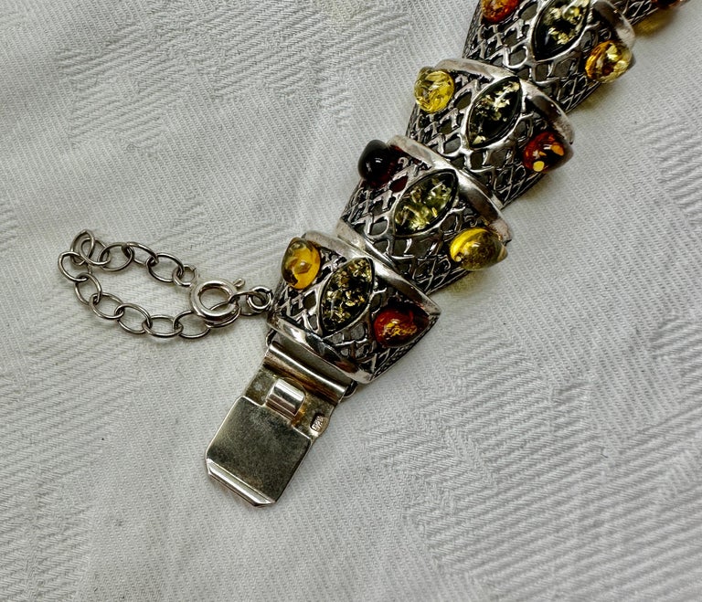 Amber Snake Bracelet Sterling Silver Articulated Mouth Opens For Sale ...
