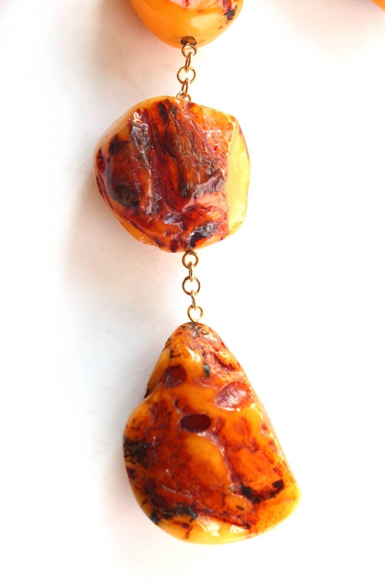 Amber Stone 18 Karat Gold Necklace For Sale at 1stDibs