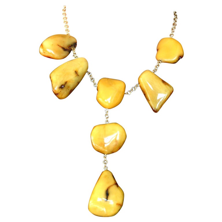 Amber Stone 18 Karat Gold Necklace For Sale at 1stDibs