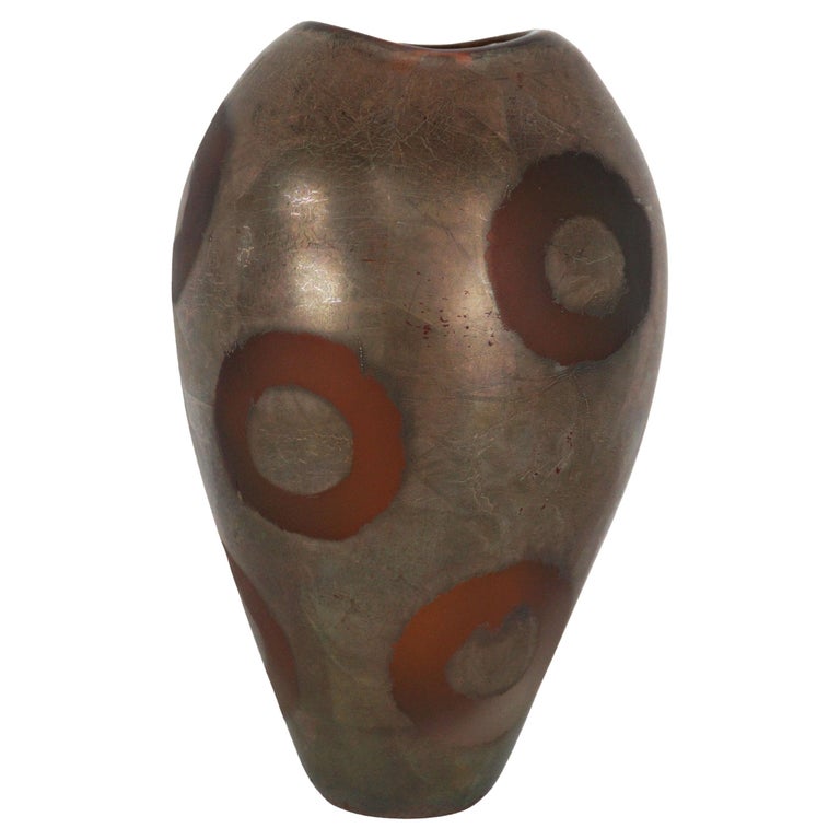 Amber Studio Art Glass Vase with Patinated Surface and Circles by Aaron ...