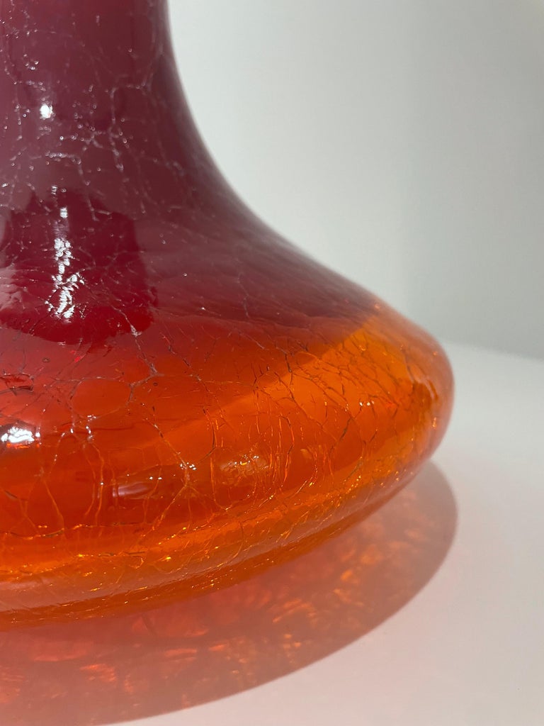 Amberina Art Blown Crackled Glass in Style of Blenko Glass For Sale at ...