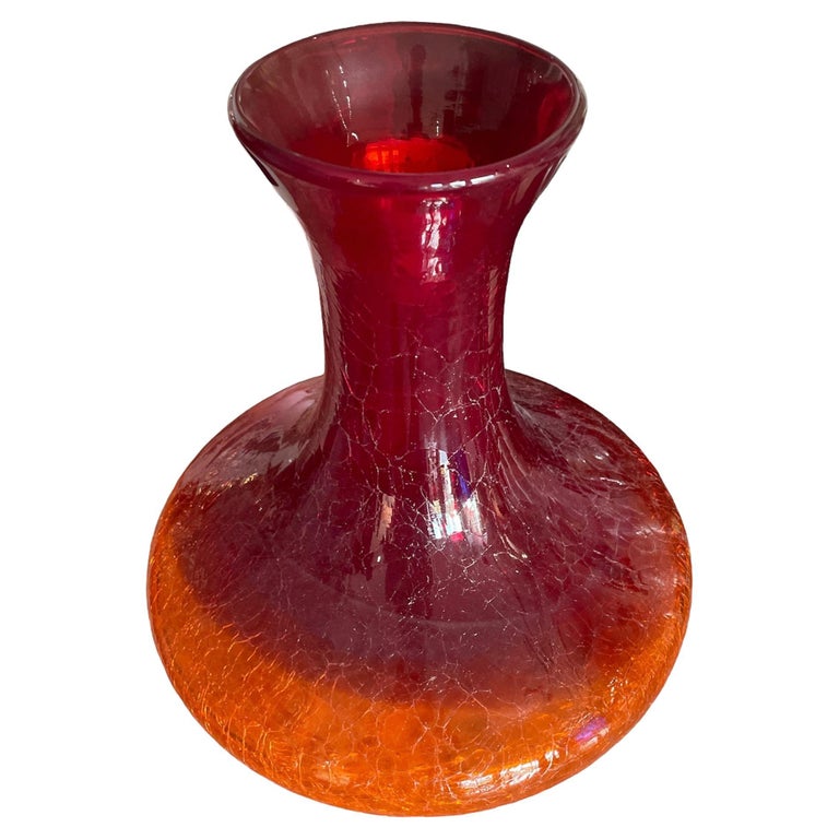 Amberina Art Blown Crackled Glass in Style of Blenko Glass For Sale at ...