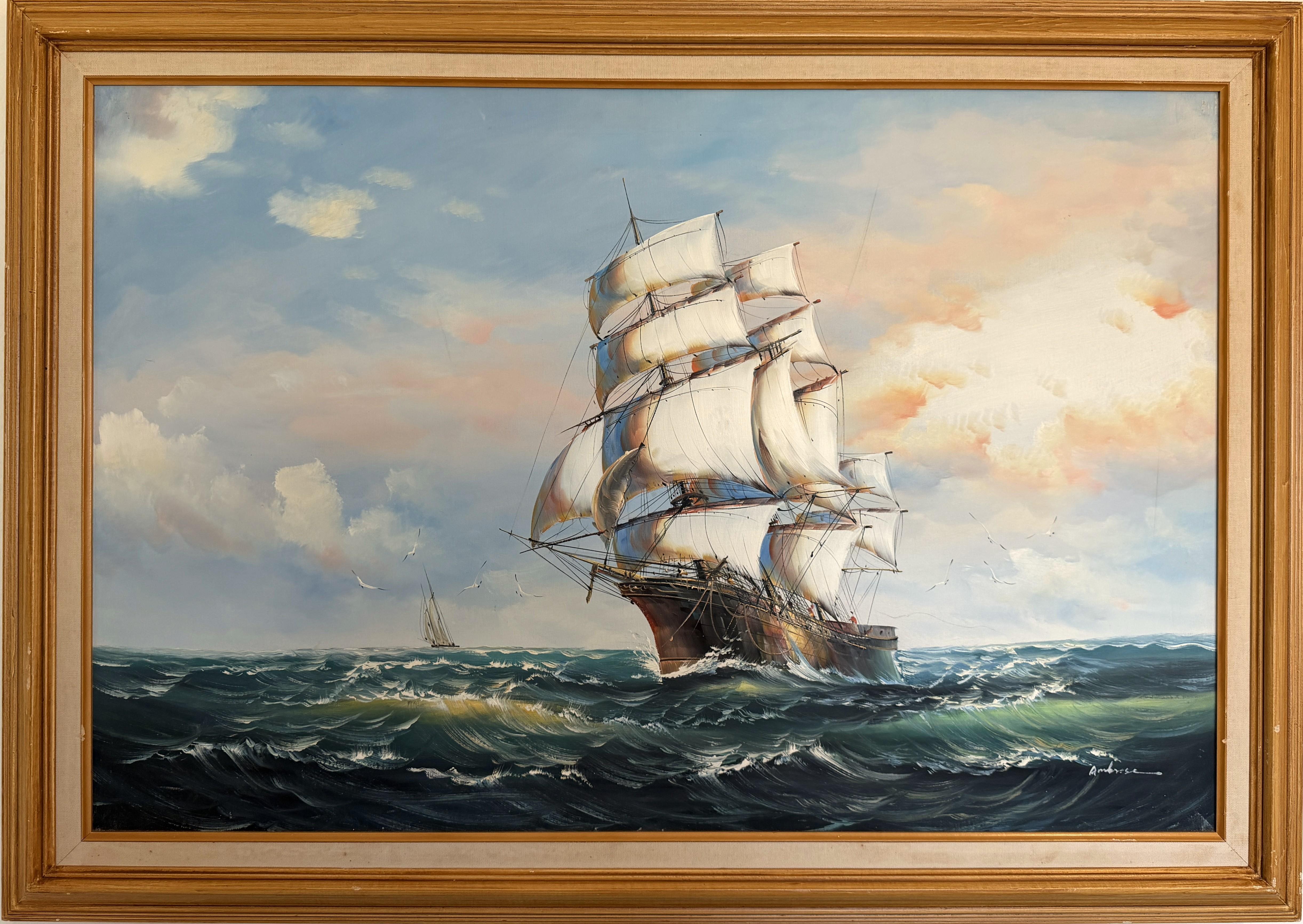 Unknown - Ronald Original Oil Painting Tall Ship at Sea Maritime ...