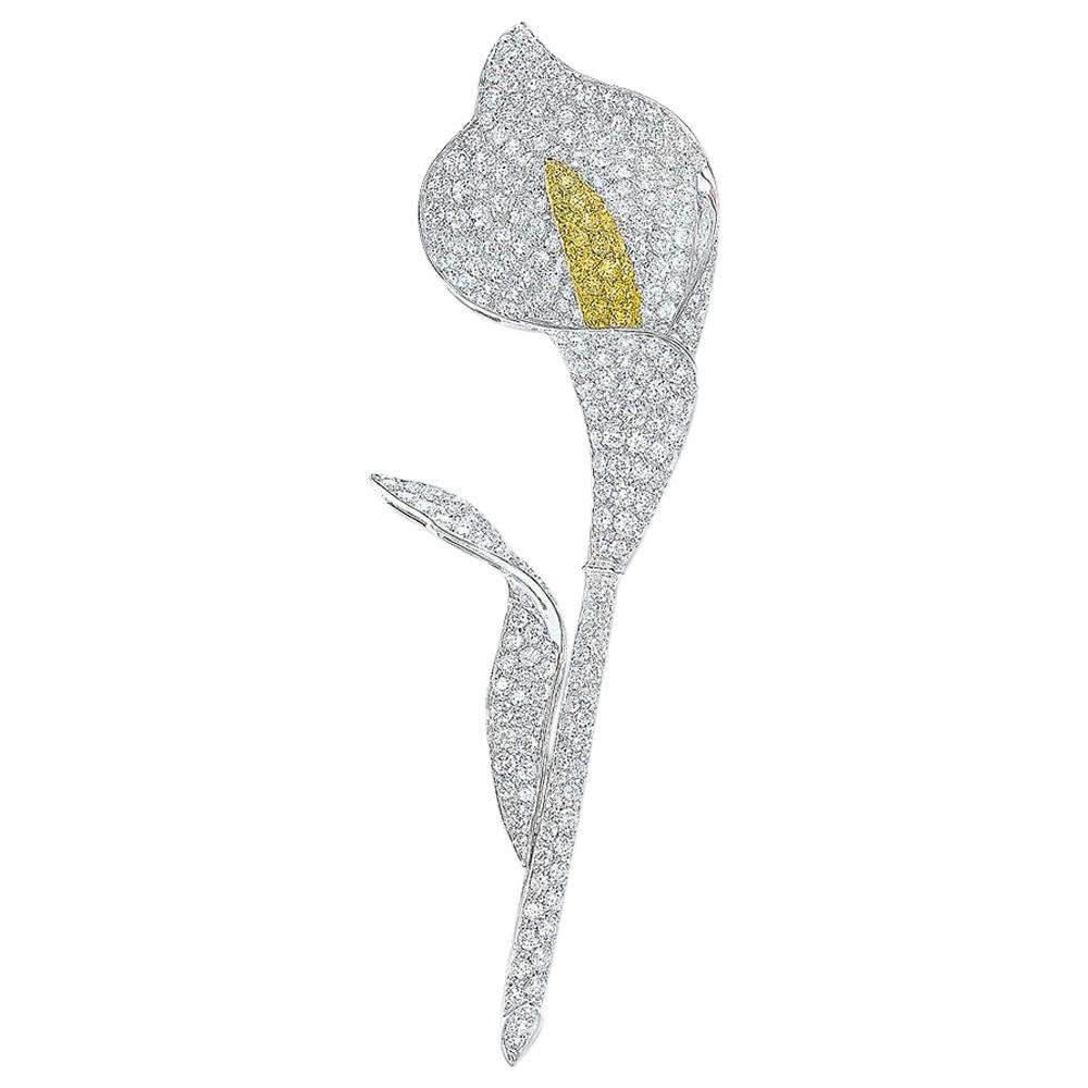 Ambrosi 18 Karat Gold Diamond Calla Lily Brooch with Yellow Diamonds ...