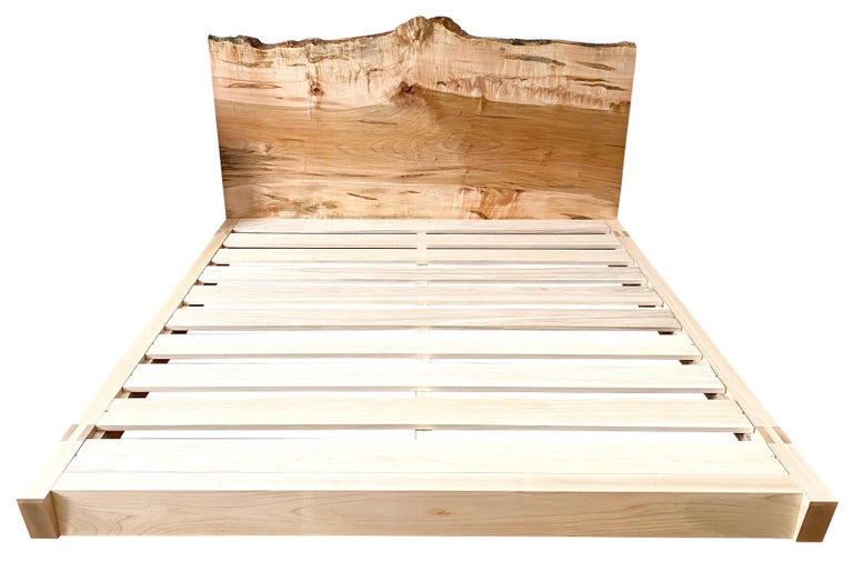King Sized Platform Maple Perri Bed with Live-Edge Slab Headboard For ...