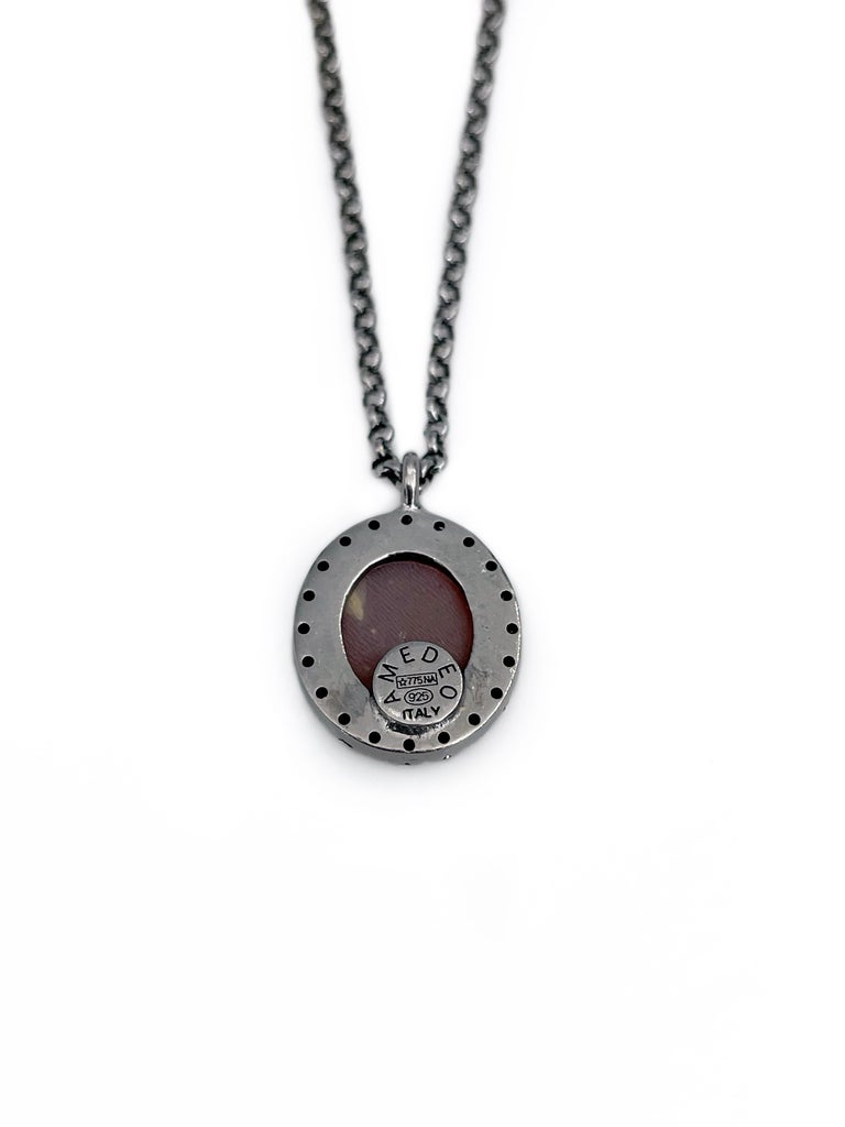 Amedeo 925 Silver Shell Skull Cameo 0.16 Carat Black Diamond Pendant ...