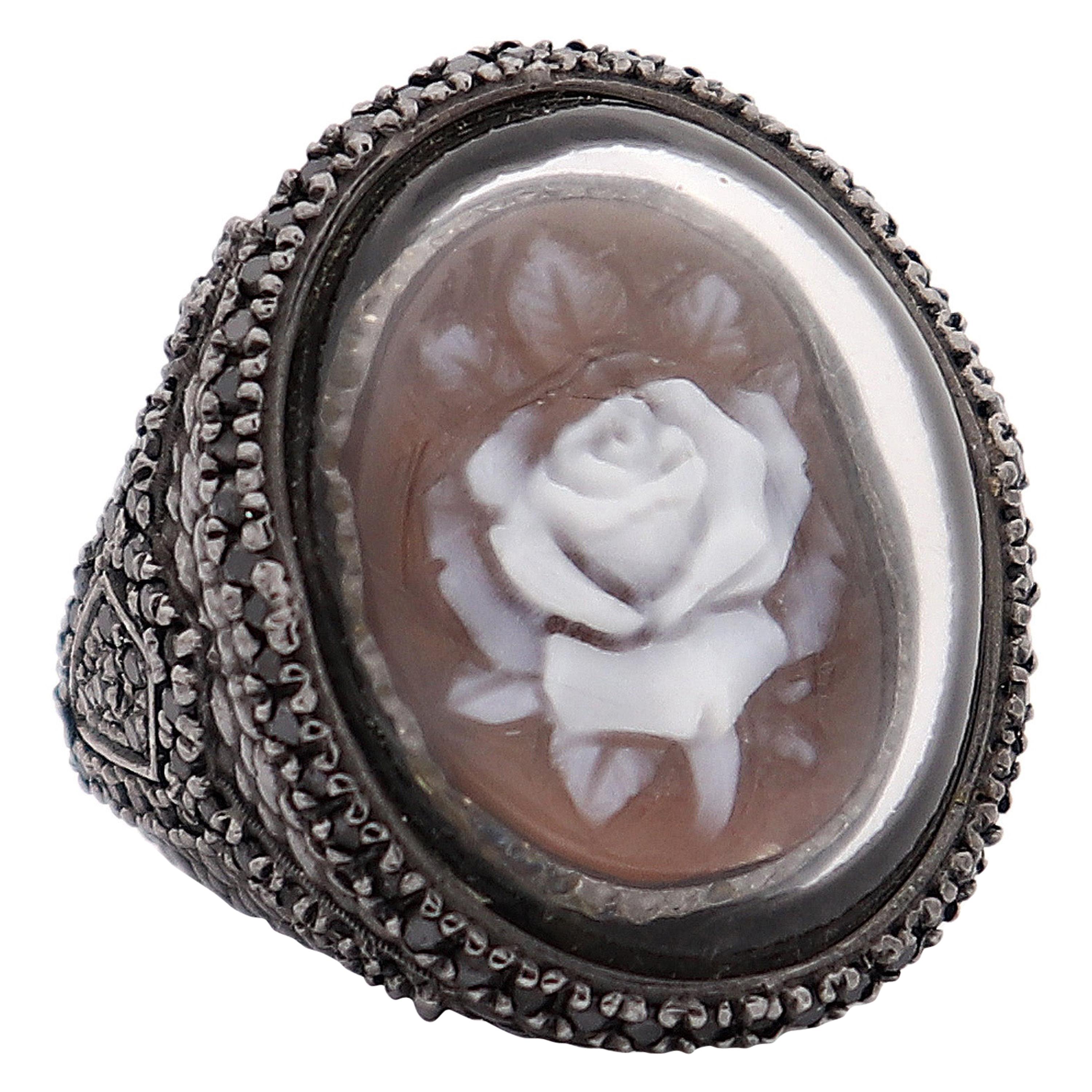 Amedeo "Weekend In Nikko" Cameo Ring with Black Diamonds and Tsavorites ...