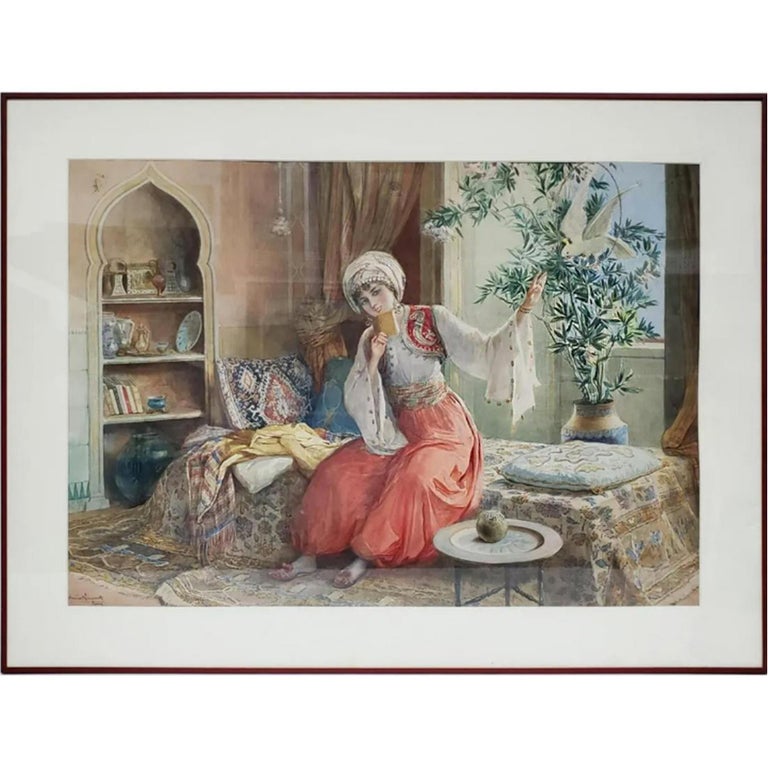 Amedeo Simonetti - Watercolor of Orientalist Indoor Scene by Amedeo ...