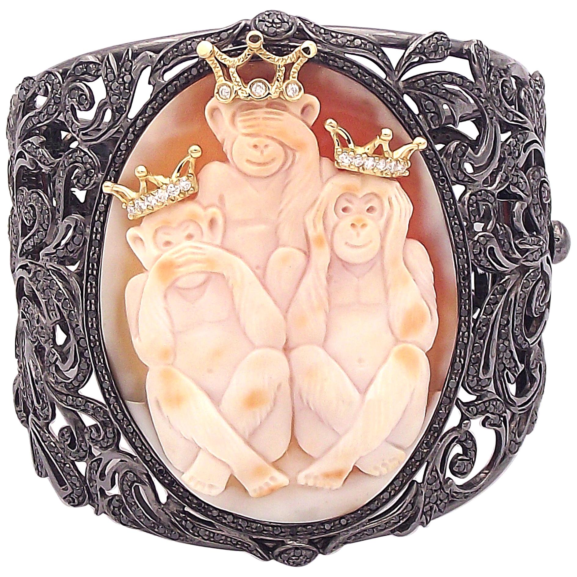 Amedeo "Wise Monkeys" Cuff With Diamonds For Sale at 1stDibs