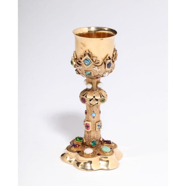 American 14 Karat Yellow Gold and Semi Precious Stone Miniature Chalice ...