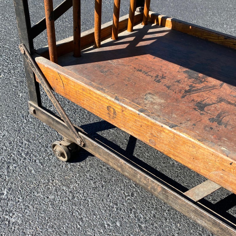 American 1930s Wooden Shelf, Cart or Bread Rack on Industrial Iron ...