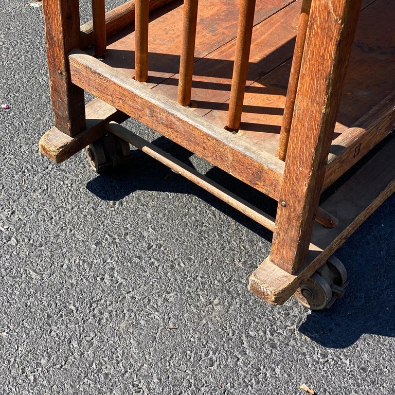 American 1930s Wooden Shelf, Cart or Bread Rack on Industrial Iron ...
