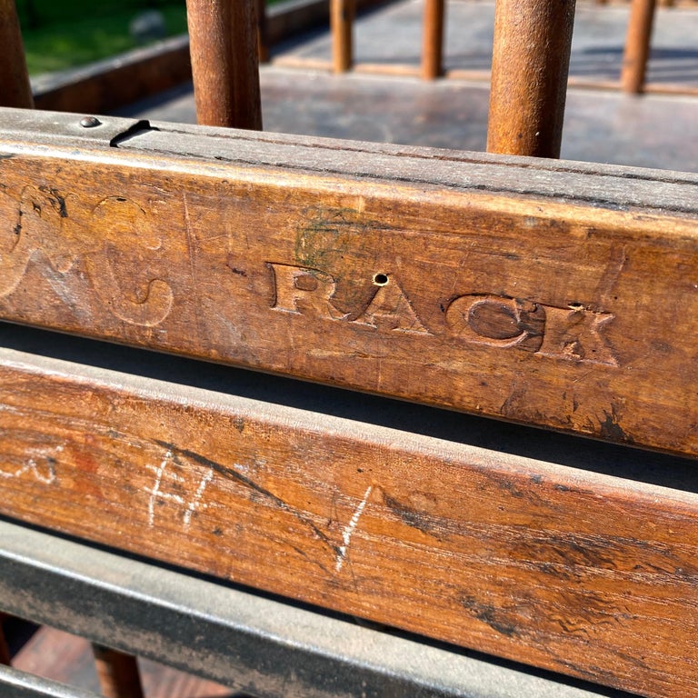 American 1930s Wooden Shelf, Cart or Bread Rack on Industrial Iron ...