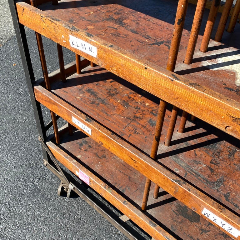 American 1930s Wooden Shelf, Cart or Bread Rack on Industrial Iron ...