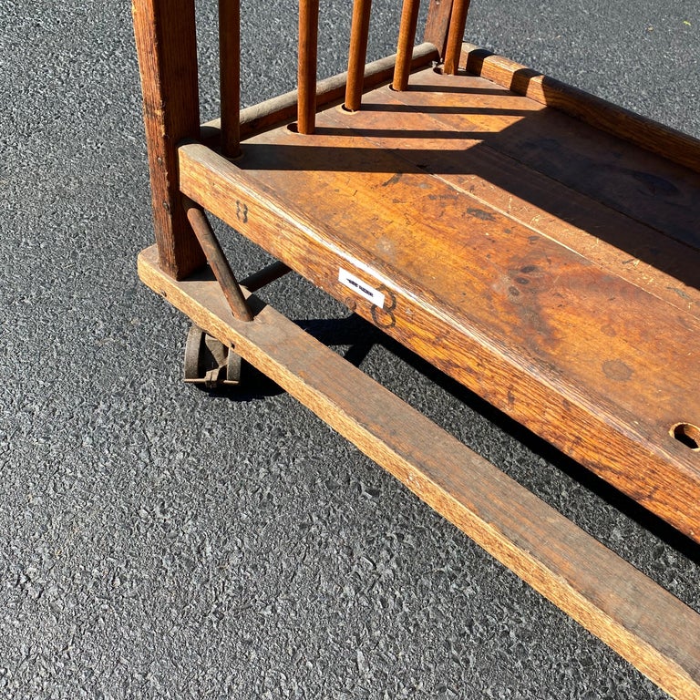 American 1930s Wooden Shelf, Cart or Bread Rack on Industrial Iron ...