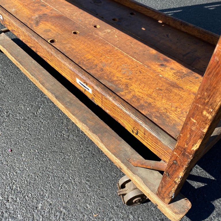 American 1930s Wooden Shelf, Cart or Bread Rack on Industrial Iron ...