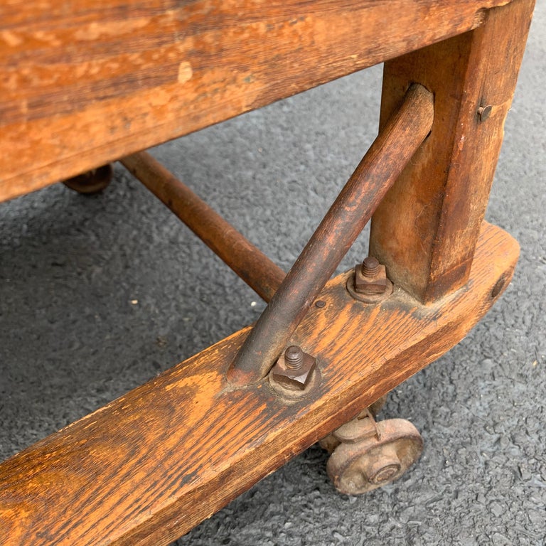American 1960s Wooden Shelf, Cart or Bread Rack on Industrial Iron ...