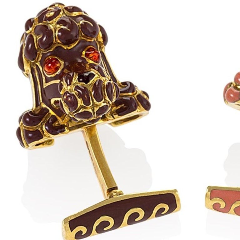 American 1970s Gold, Enamel and Emerald Poodle Cuff Links by David Webb ...