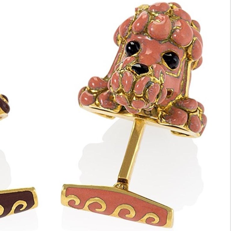 American 1970s Gold, Enamel and Emerald Poodle Cuff Links by David Webb ...