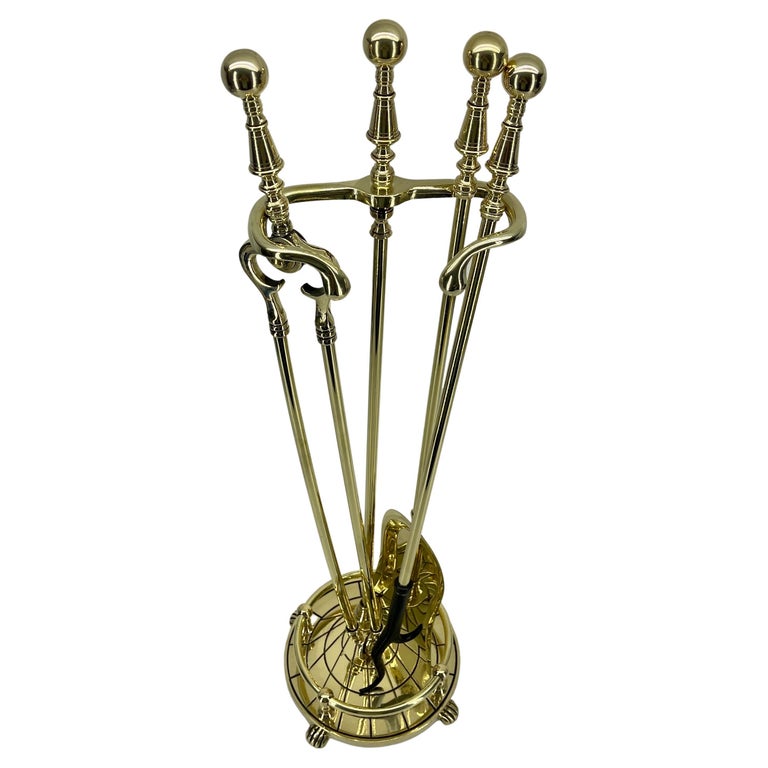 American 3 Piece Set of Brass Fireplace Tools with Spider Web Decor For ...