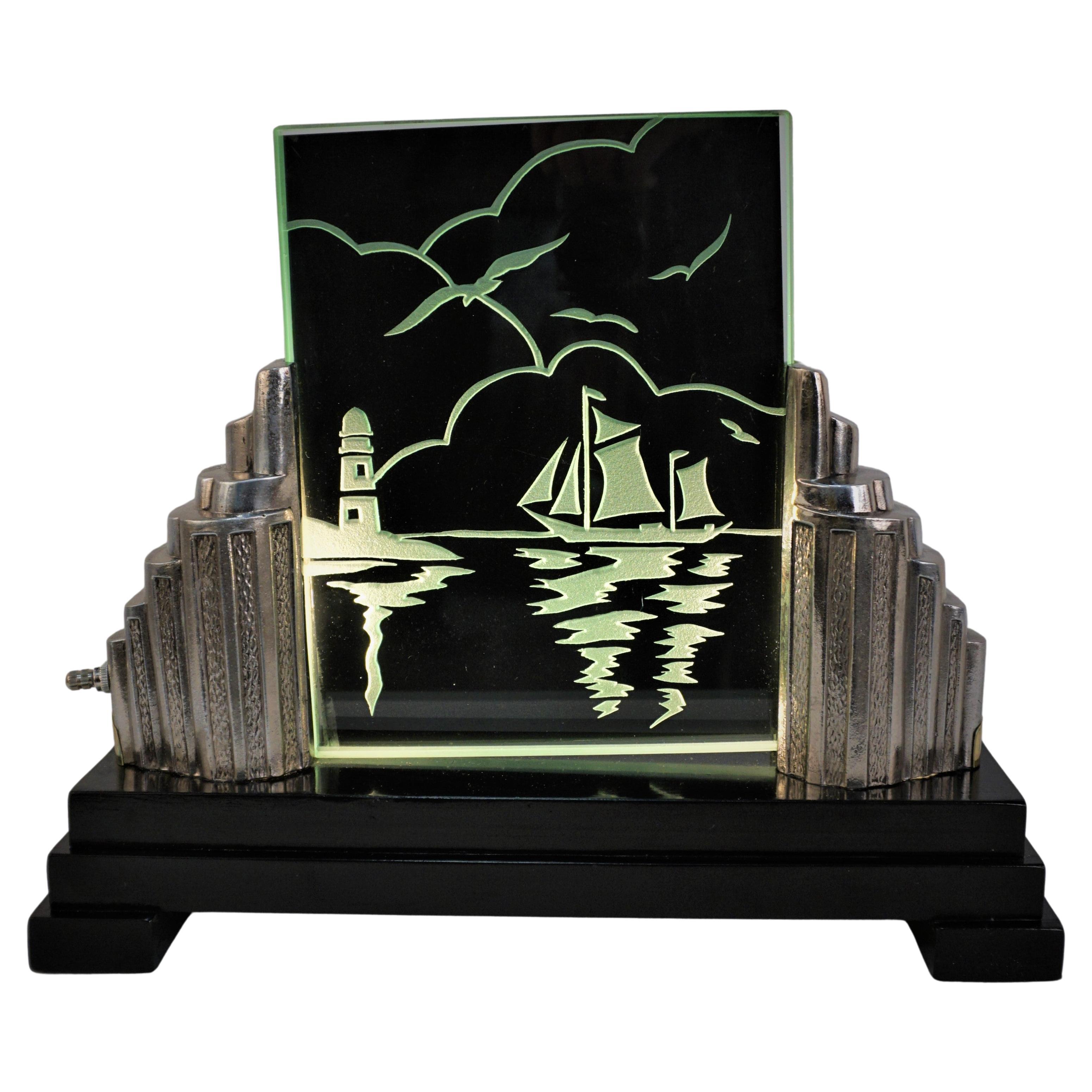 American Acid Cut Glass Art Deco Table Lamp For Sale at 1stDibs