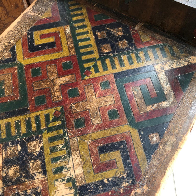 American Antique Hand-Incised and Painted Wood Bench, Unique Native ...