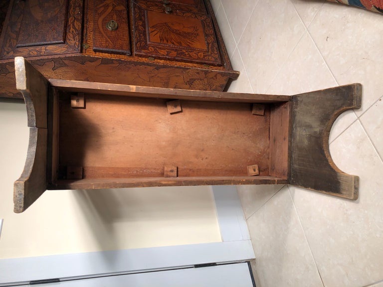 American Antique Hand-Incised and Painted Wood Bench, Unique Native ...